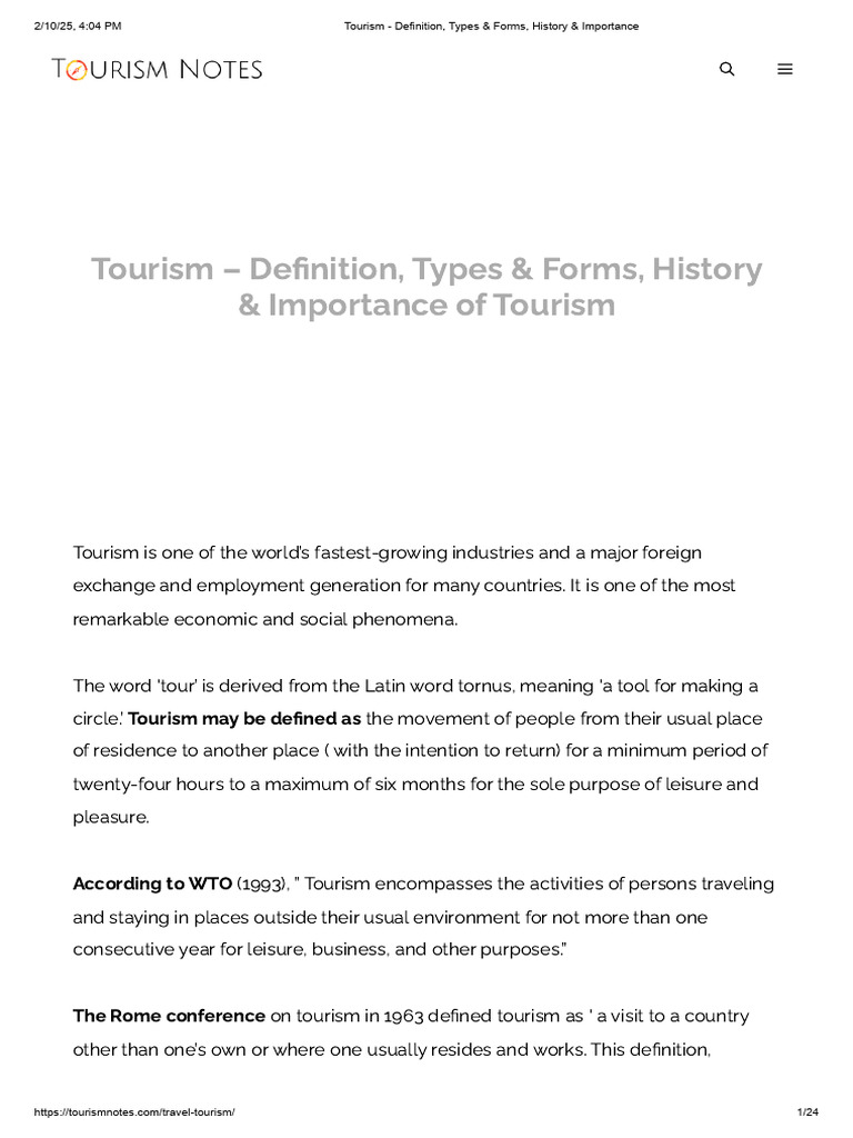 Tourism - Definition, Types & Forms, History & Importance | PDF ...