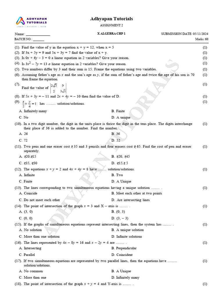 Share X ALGEBRA ASSIGNMENT CHP 1 | PDF | Speed | Equations