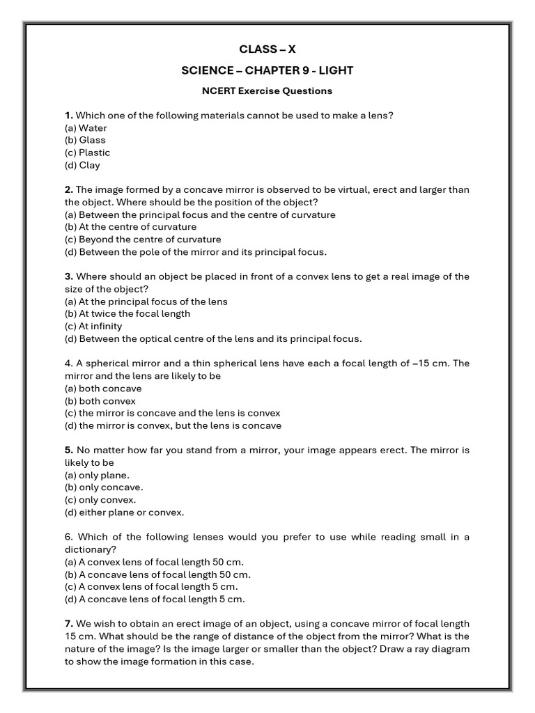 10C9 LIGHT NCERT Questions | PDF | Glass Applications | Lenses
