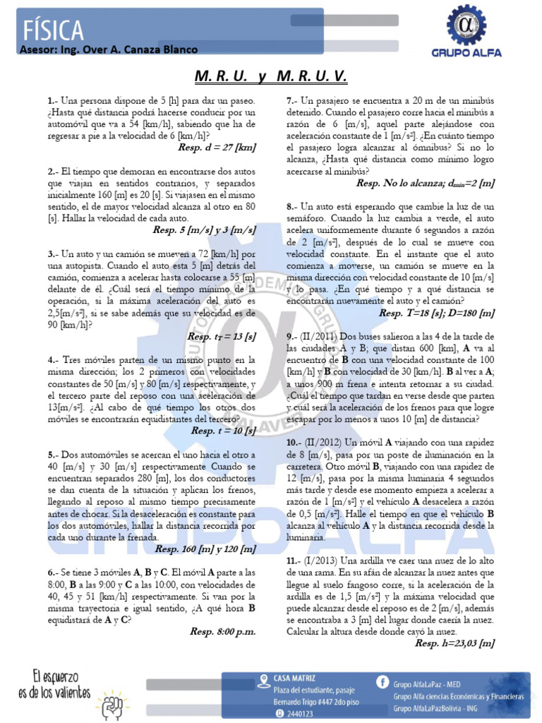 Fis Mruv Mru Ing-1 | PDF | Velocidad | Aceleración