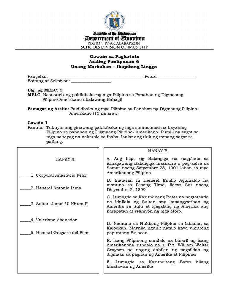 Gawain Sa Pagkatuto Araling Panlipunan 6 Unang Markahan - Ikapitong Linggo | PDF
