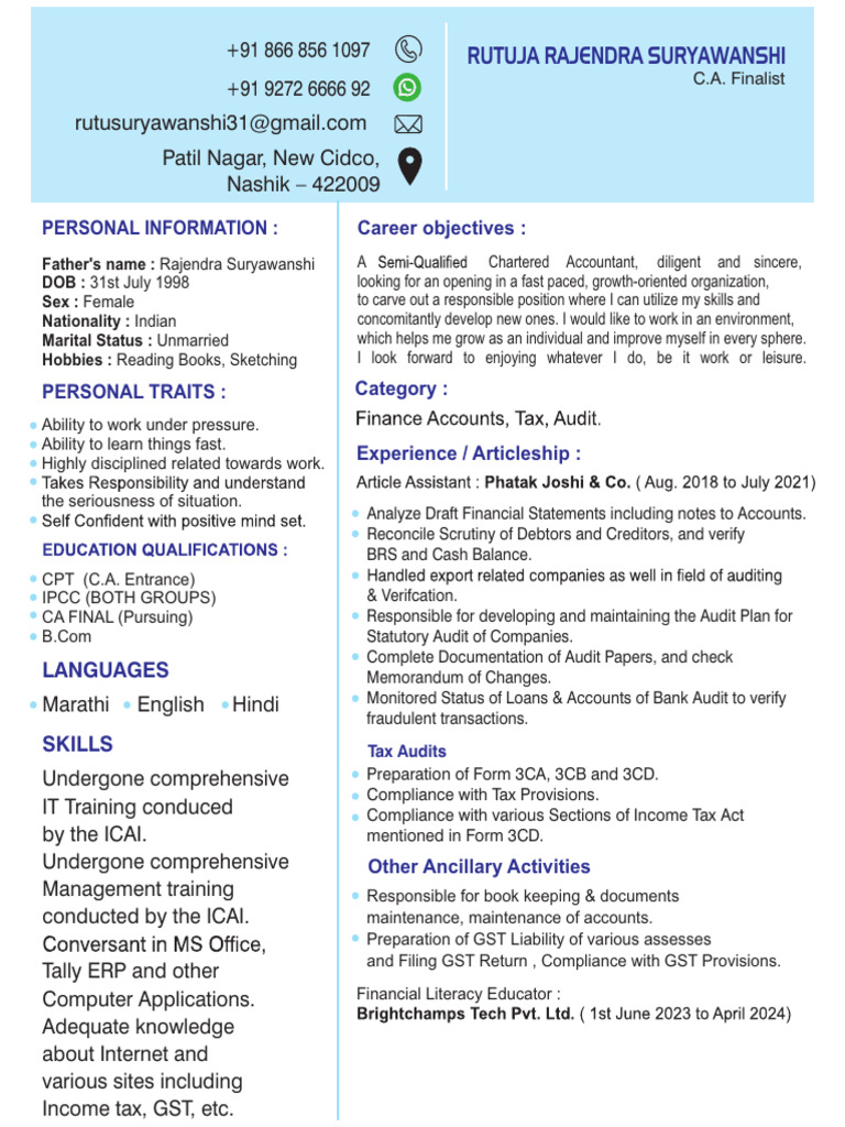 Rutuja Suryawanshi Resume | PDF | Audit