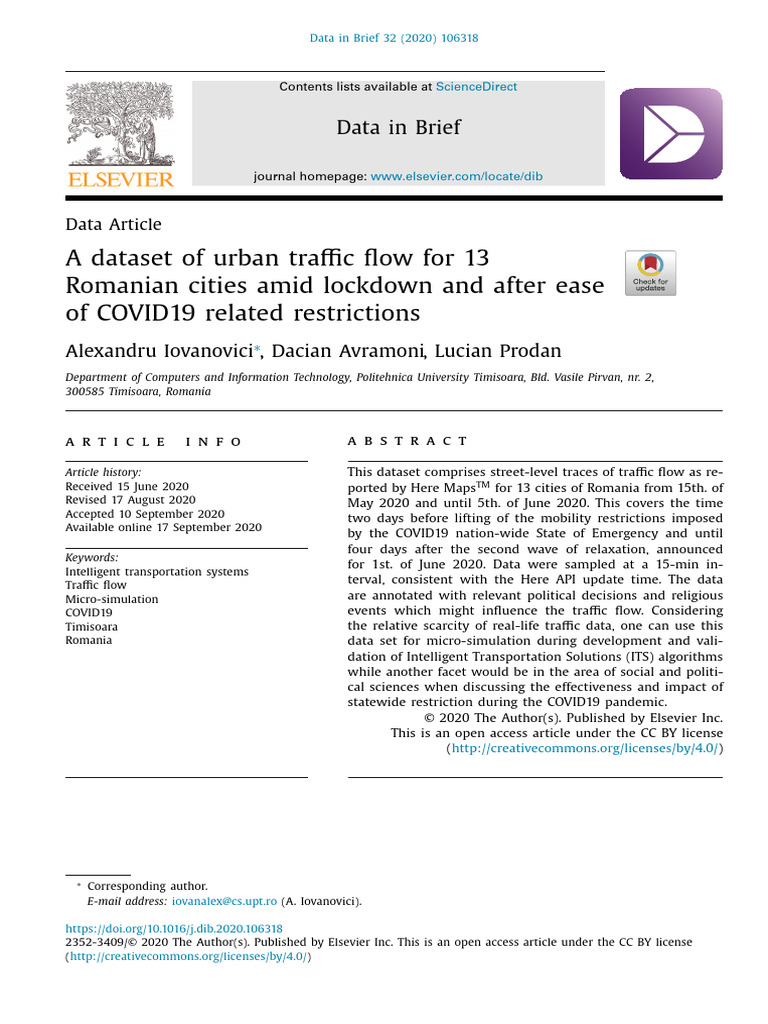 A Dataset of Urban Traffic Flow For 13 Romanian Cities Amid Lockdown and After Ease of COVID19 ...