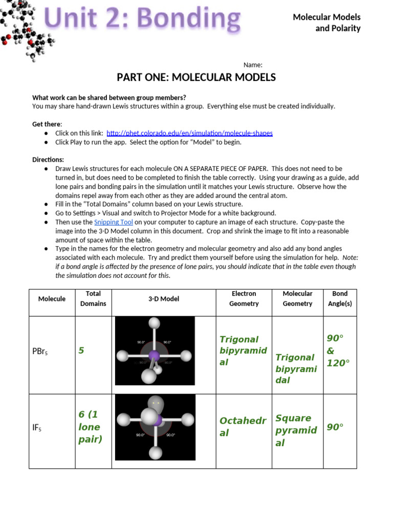APlab - Vsepr Phet Lab With Polarity | PDF | Chemical Polarity ...