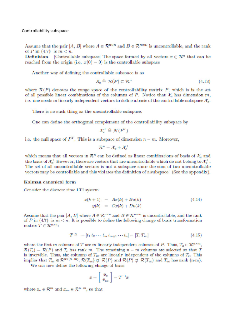 Controllability Subspace | PDF