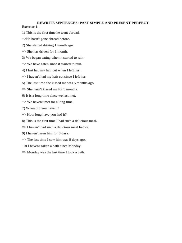 REWRITE PAST SIMPLE AND PRESENT PERFECT Without Keys | PDF