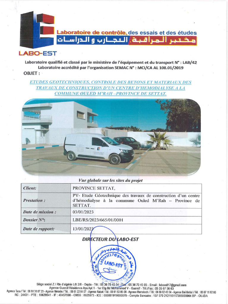 Etude Géotechnique Centre Hémodialyse Province SETTAT | PDF