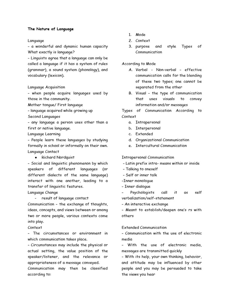 Nature of Language | PDF | Communication | Human Communication