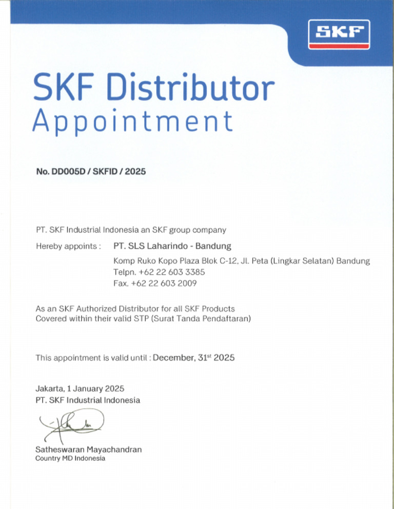 SKF Distributor Appointment Notice | PDF