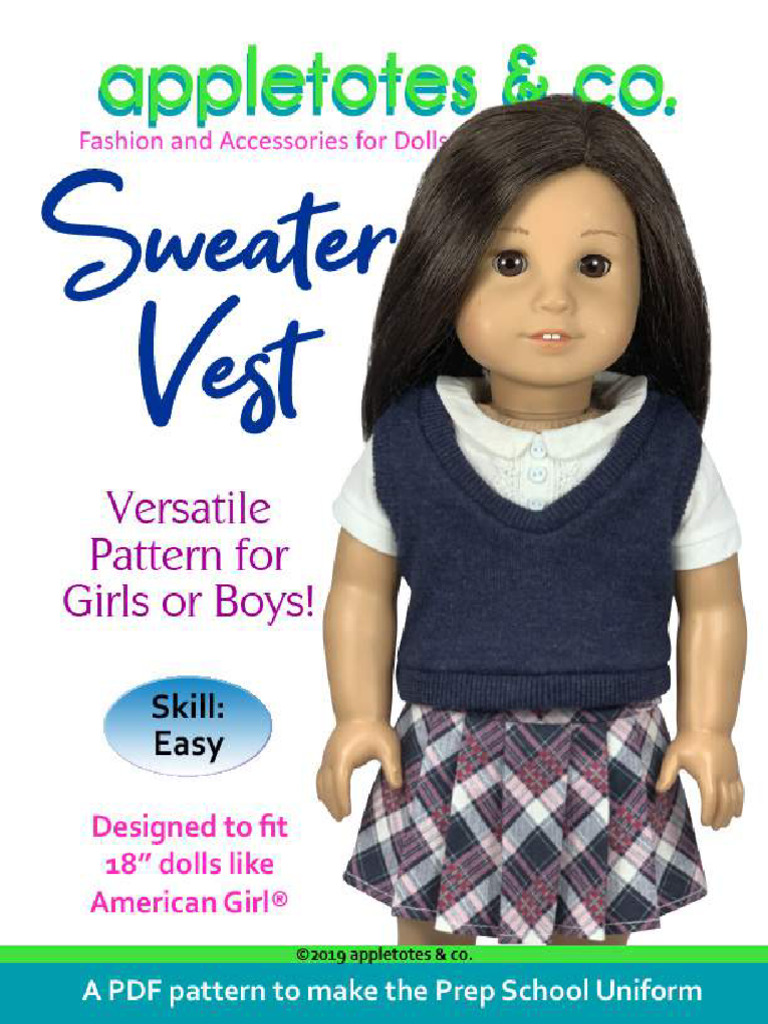 18" Doll Sweater Vest Sewing Pattern | PDF | Seam (Sewing) | Sweater
