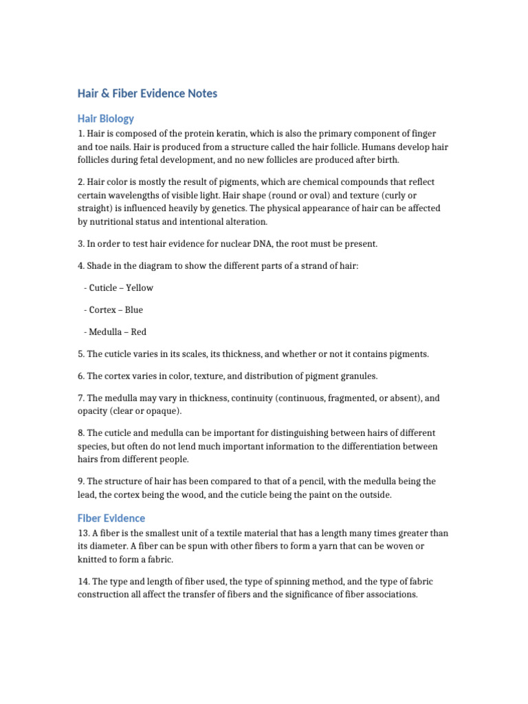 Hair and Fiber Evidence Notes | PDF | Textiles | Fibers
