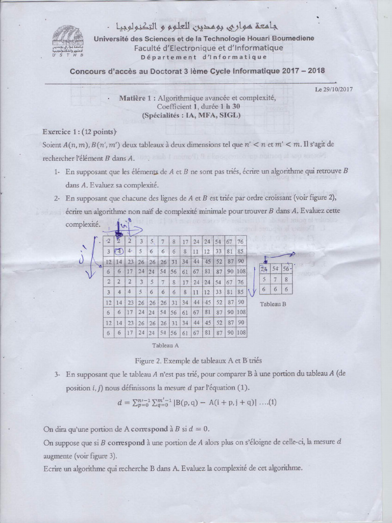 Algorithme Complexité 2017 USTHB | PDF