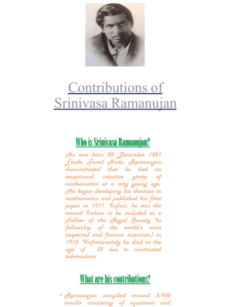 Contributions of Srinivasa Ramanujan | PDF
