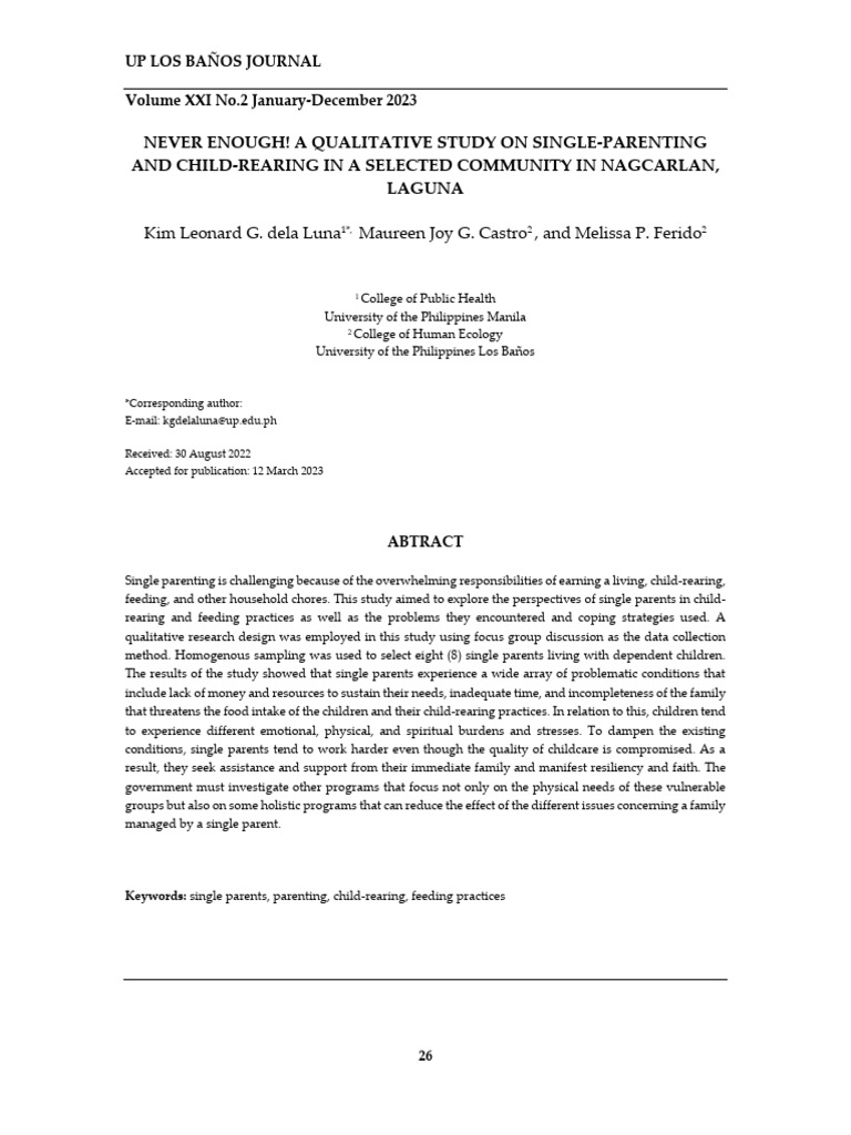 Never Enough! A Qualitative Study On Single-Parenting and Child-R | PDF ...