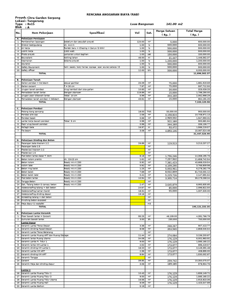 BoQ - CGS - Rumah Tinggal L8x15 For Tender | PDF