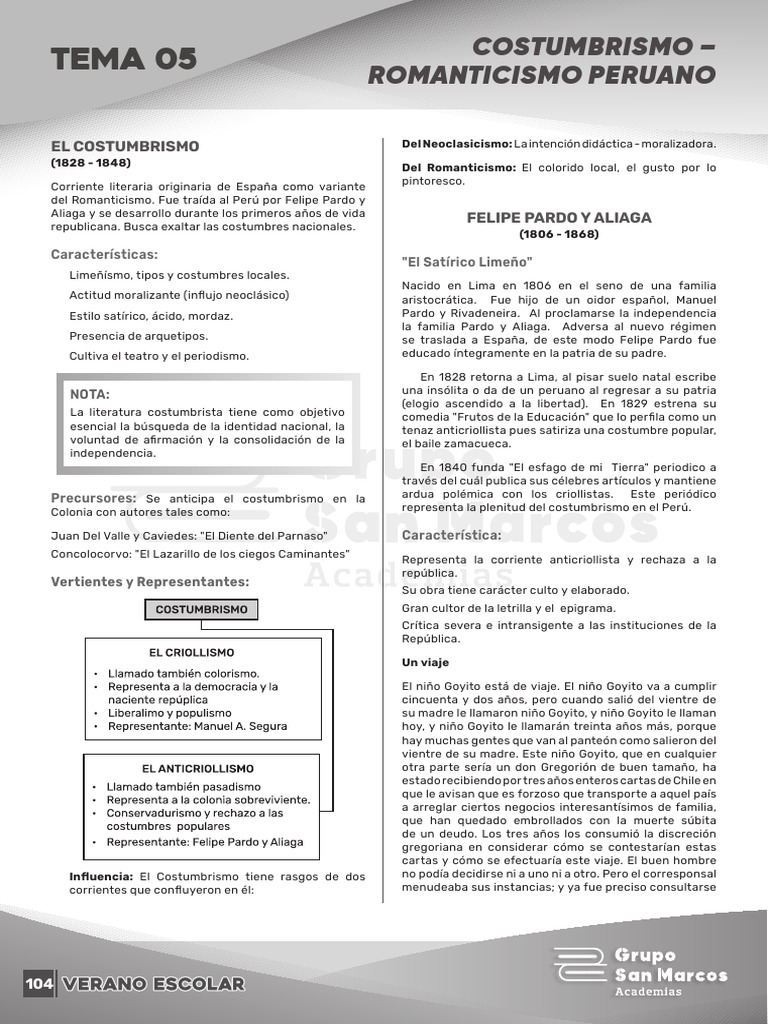 Costumbrismo y Romanticismo Peruano | PDF | Romanticismo | Perú