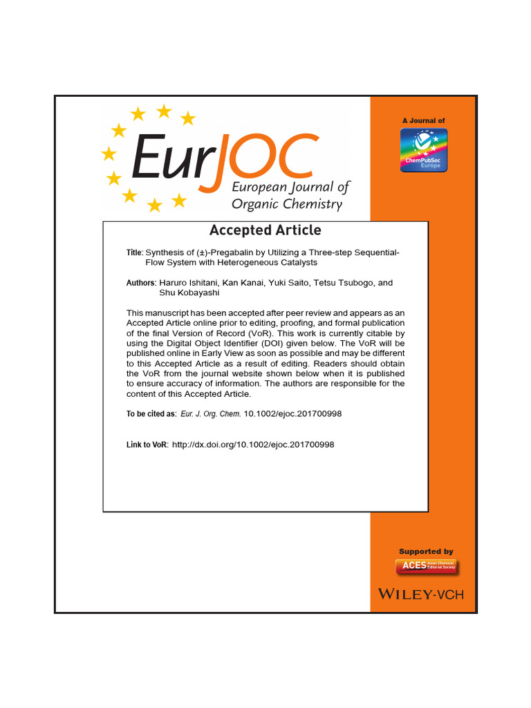 Synthesis of ( ) - Pregabalin by Utilizing A Three-Step Sequential-Flow ...