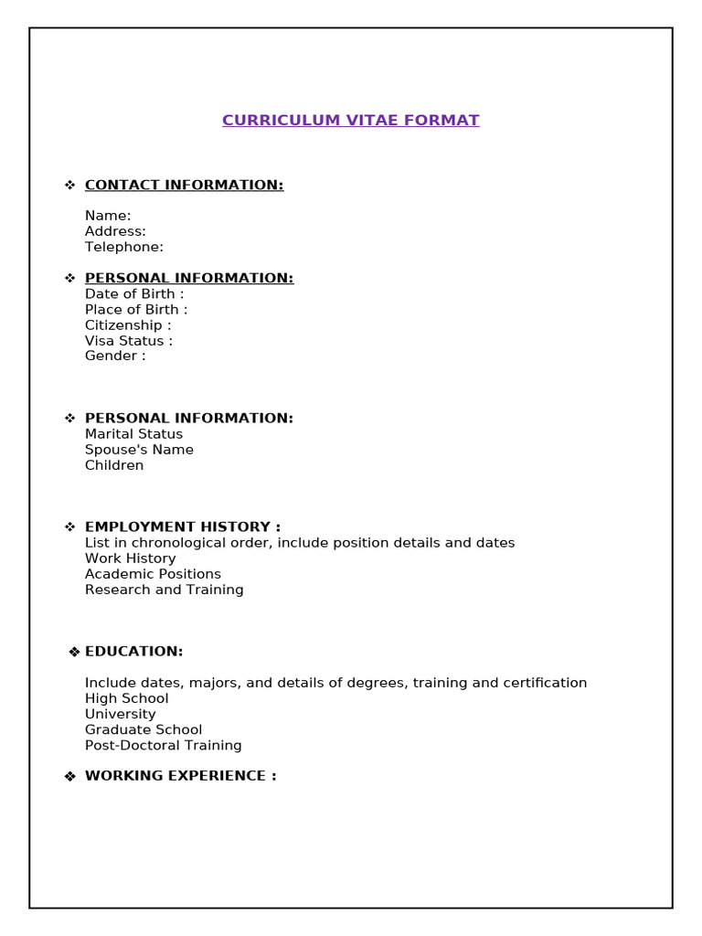 Curriculum Vitae Template Guide | PDF