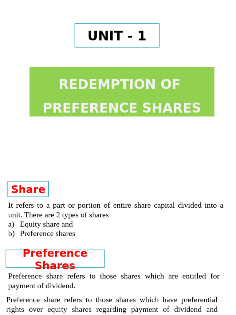 unit-1 redemption of prefrence shares | PDF | Preferred Stock | Dividend