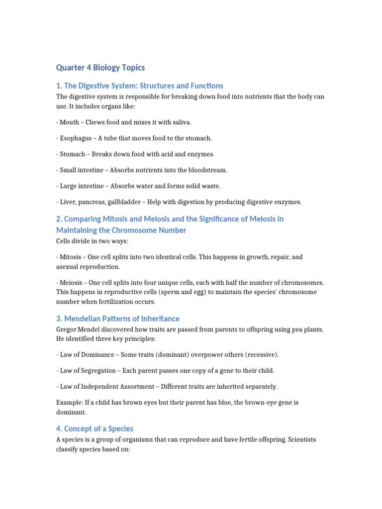 Q4 Biology: Digestive System & Ecosystems | PDF | Ecosystem | Reproduction