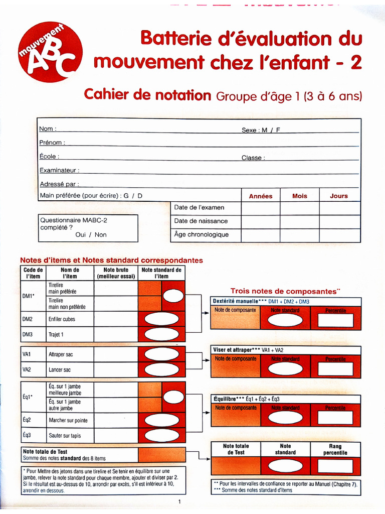 Feuille Cotation MABC 2 | PDF