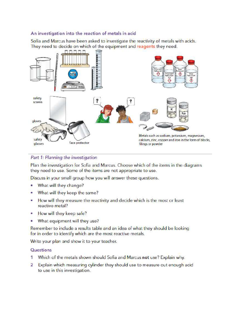 Reactions of Metals With Dilute Acids Investigation | PDF