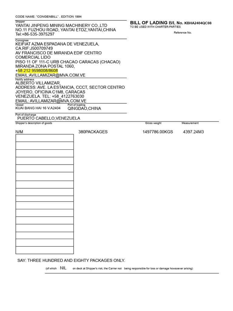 提单草本 KBHA2404QC08 REV AEV | PDF
