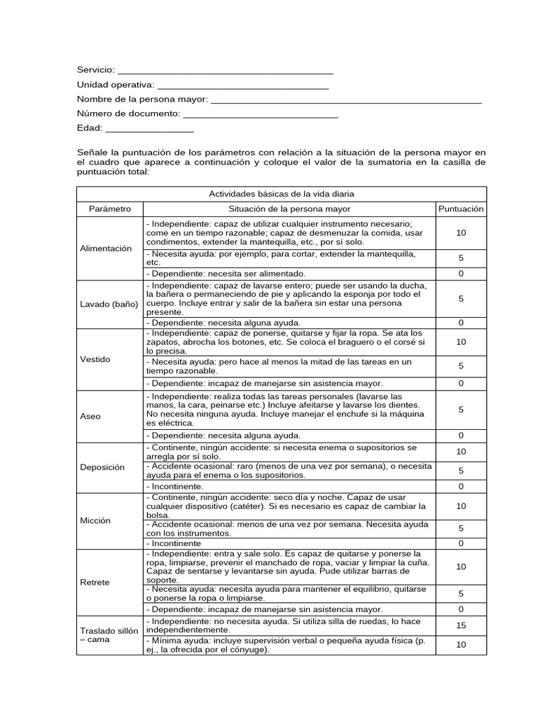 Evaluación de Dependencia en Personas Mayores | PDF