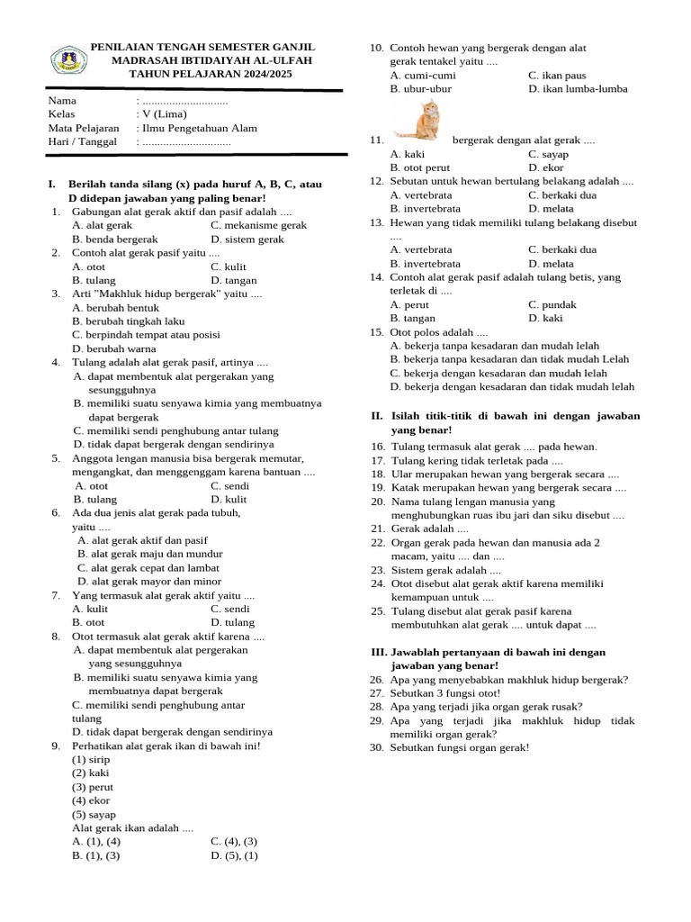 SOAL PTS GANJIL IPA KELAS 5 | PDF