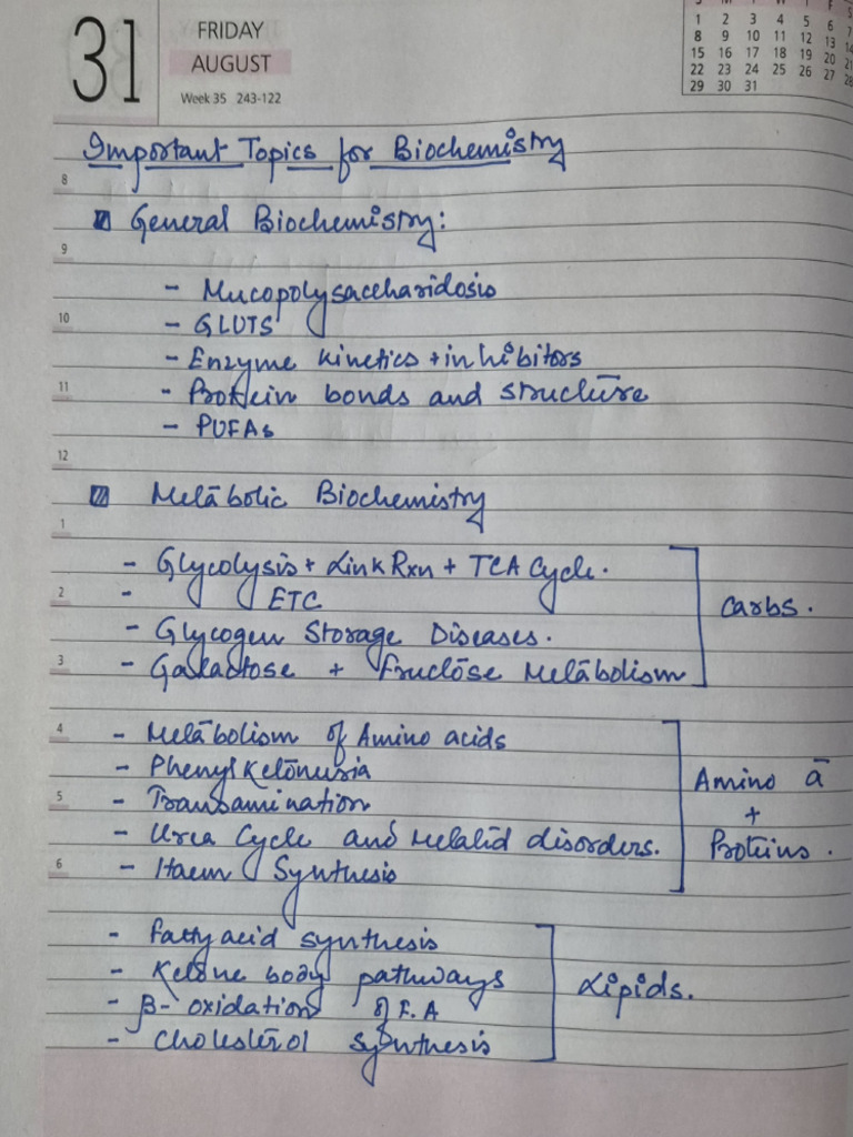 Important Topics For Biochem | PDF