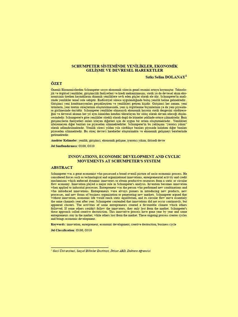 Schumpeter Si Stemi Nde Yeni Li Kler Eko | PDF