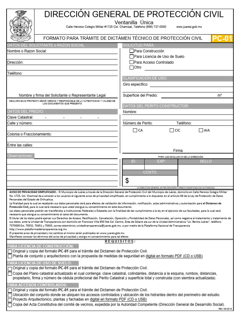 Solicitud Dictamen Proteccion Civil - Pendiente | PDF | Defensa Civil