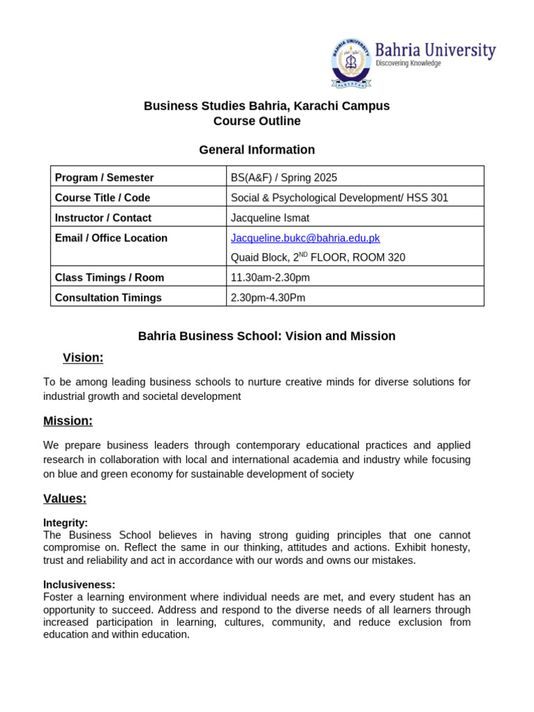 Business Studies Course Outline - Bahria | PDF | Psychology ...