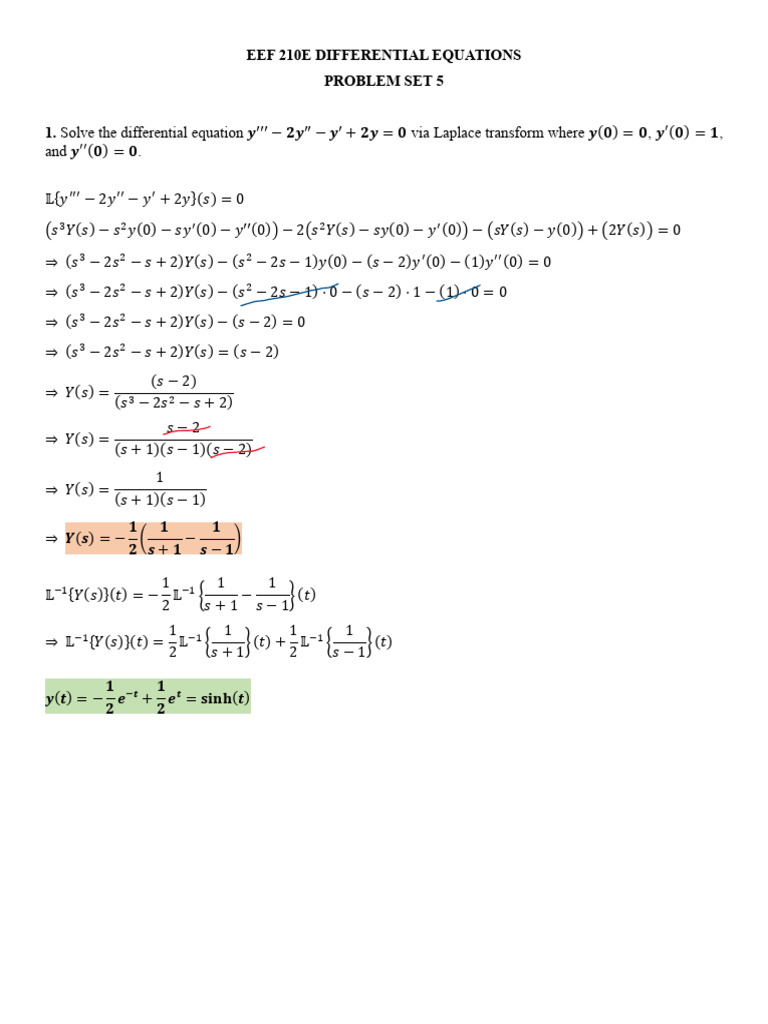 Differential Equations Problem Set 5 | PDF | Differential Calculus ...