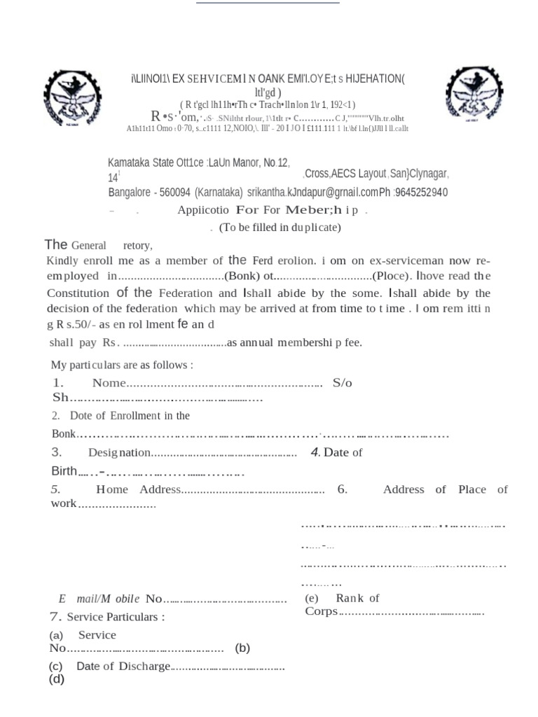 Ex-Servicemen Bank Employee Membership Form | PDF