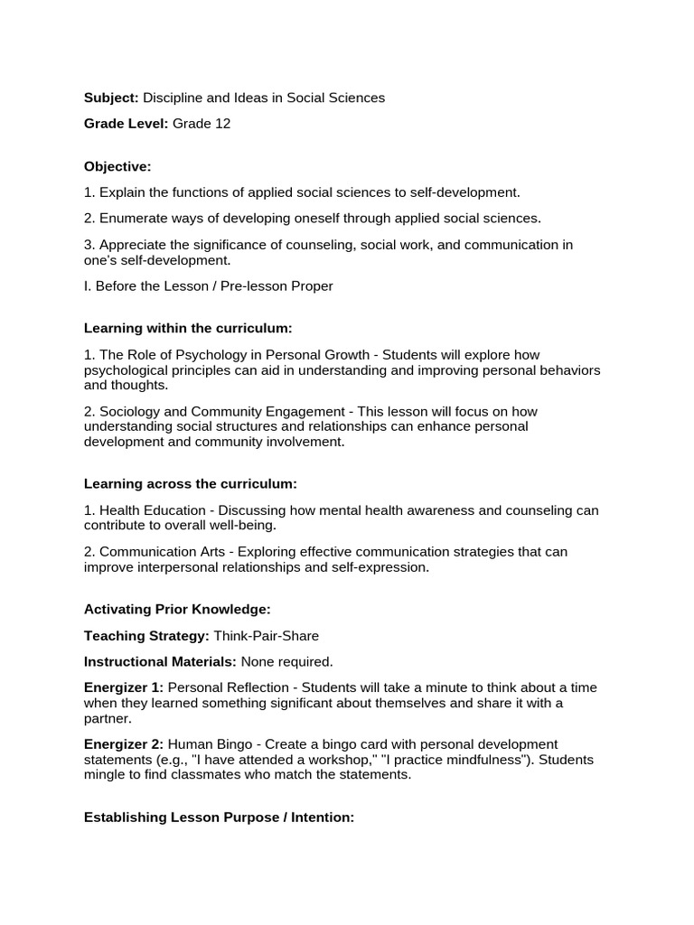 Applied Social Sciences for Self-Development | PDF | Social Sciences ...