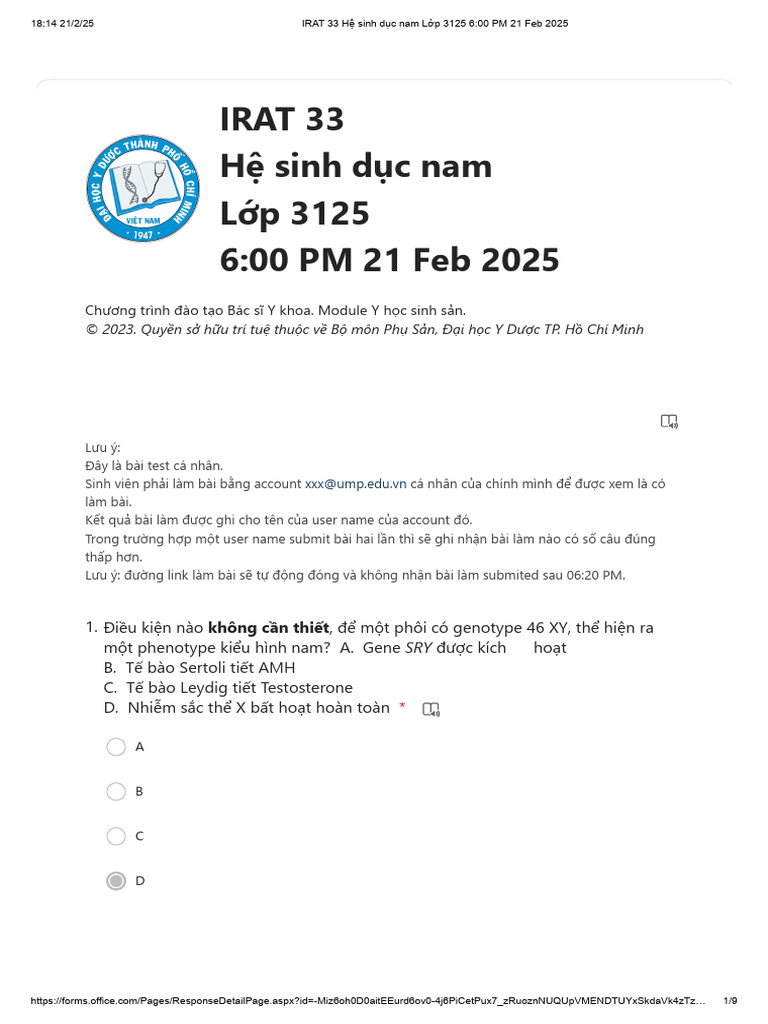 IRAT 33 Hệ sinh dục nam Lớp 3125 6_00 PM 21 Feb 2025 | PDF