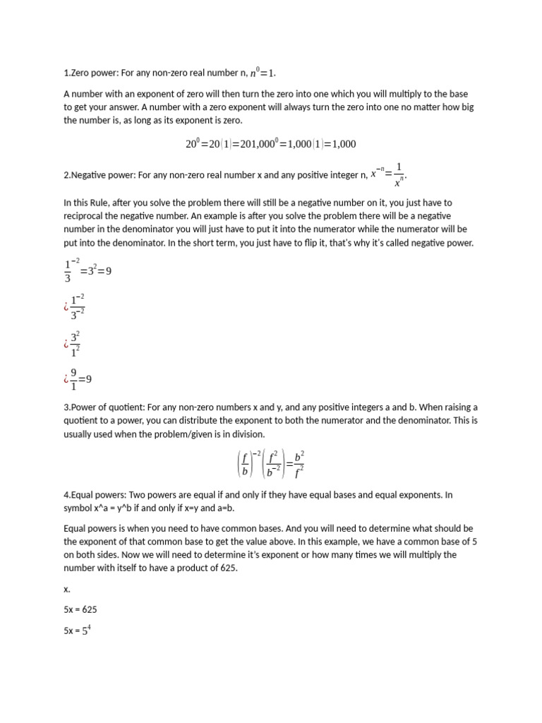 Rules in Integral Exponents | PDF | Numbers | Exponentiation