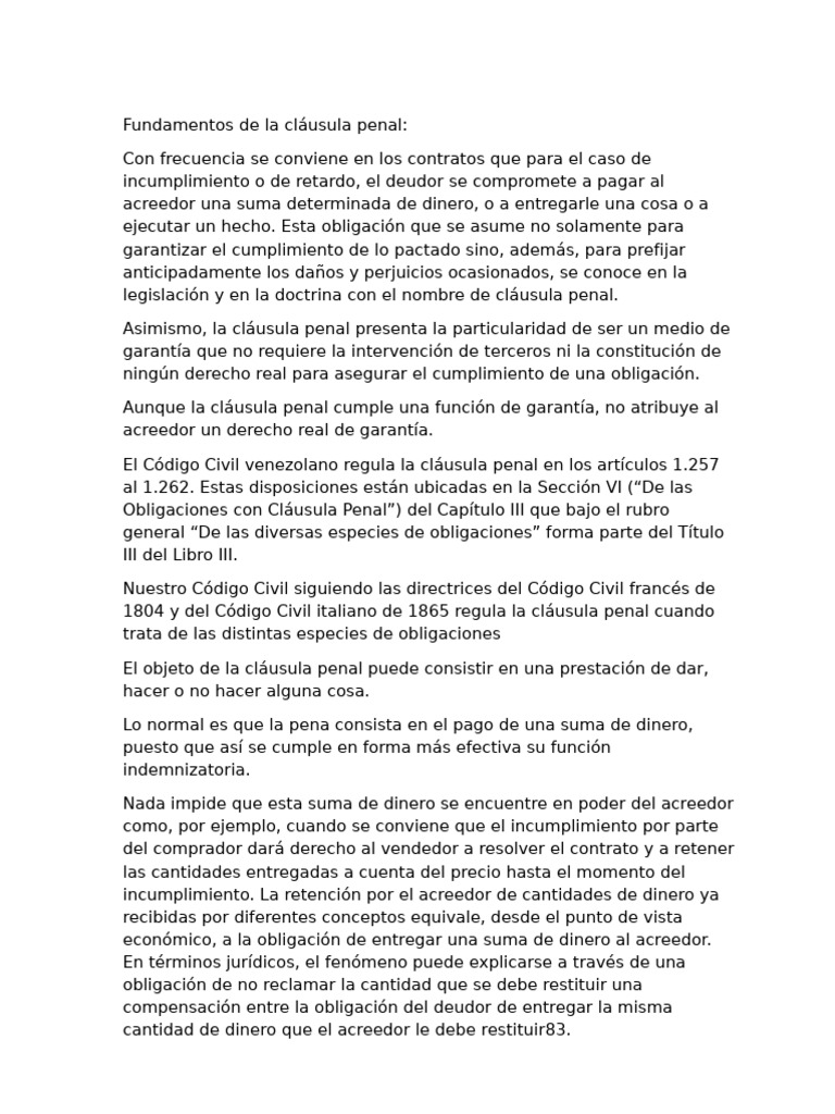 Cláusula Penal en Contratos: Fundamentos | PDF | Pagos