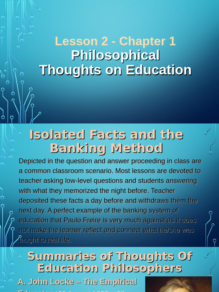 Lesson 2 - Chapter 1 - Philosophical Thoughts On Education | PDF | Learning | John Dewey