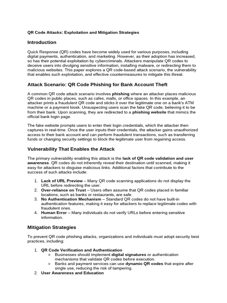 QR Code Attacks - Exploitation and Mitigation Strategies | PDF ...