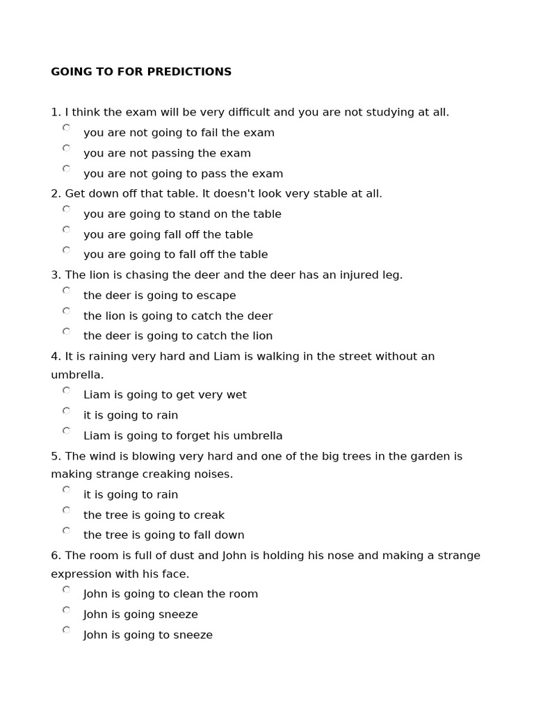 Going To For Predictions Exercise | PDF