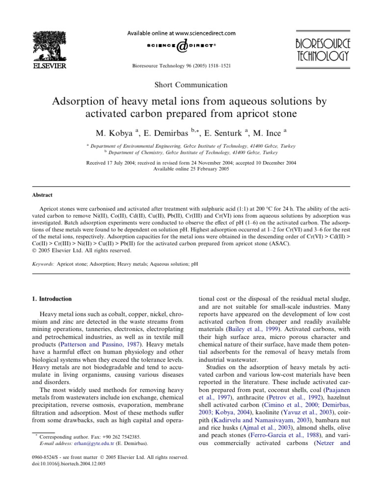 Adsorption of Heavy Metal Ions From Aqueous Solutions by | PDF ...