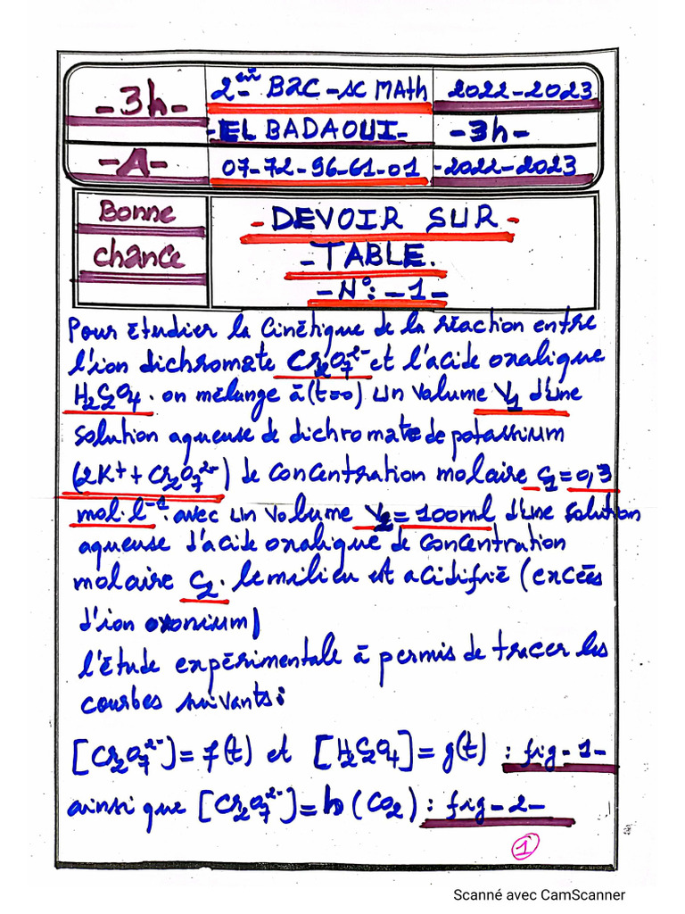 devoire surveillé 2 ème bac sc math prof El badaoui | PDF