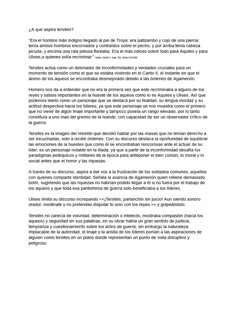 ¿A Que Aspira Tersites? | PDF | Ilíada | Odiseo