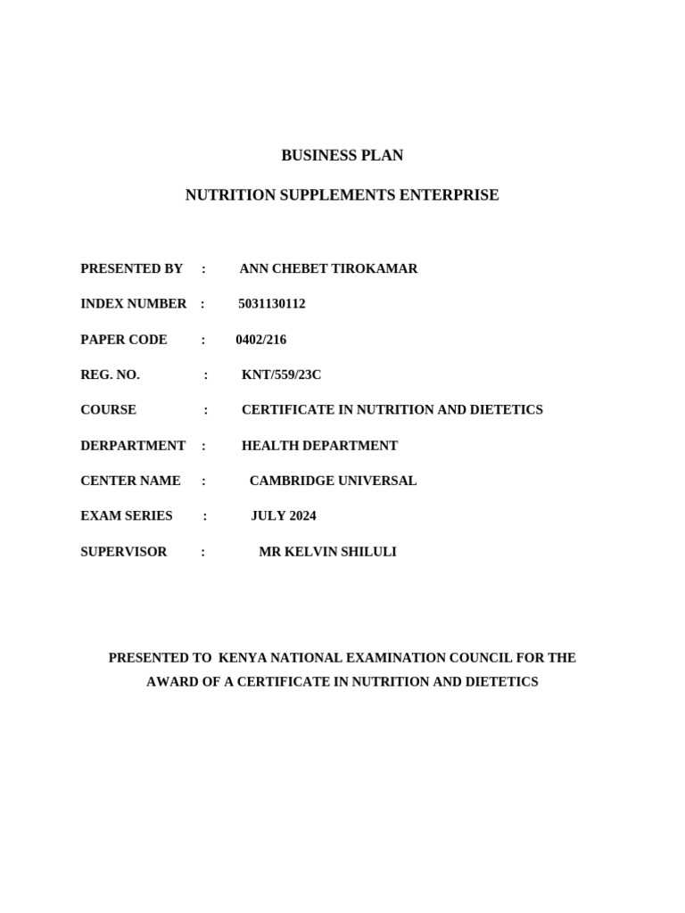 Nutrition Supplements Business Plan | PDF | Employment | Salary