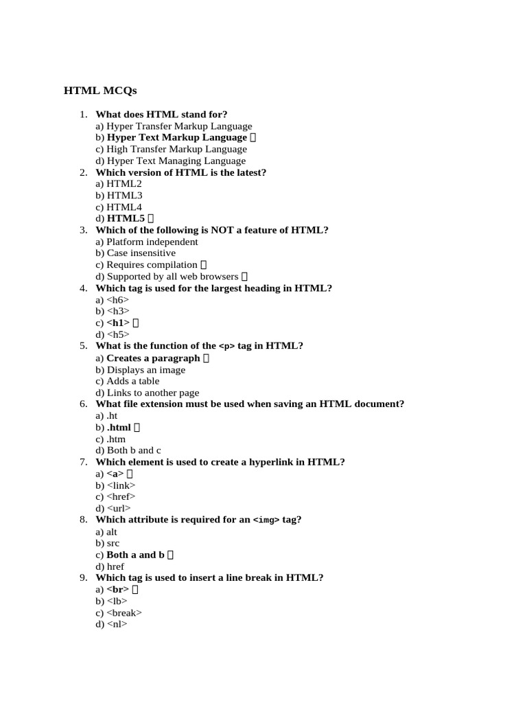 CS MCQs | PDF | Html | Html Element