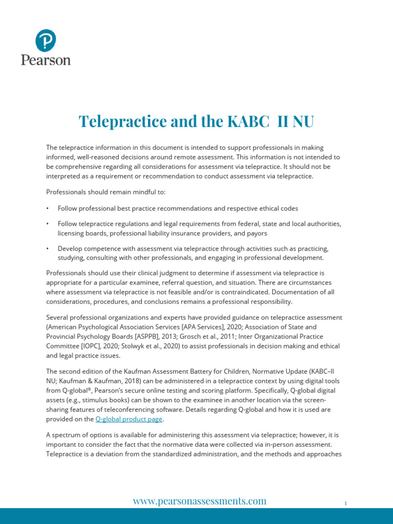 Telepractice and The Kabc II Nu | PDF | American Psychological Association