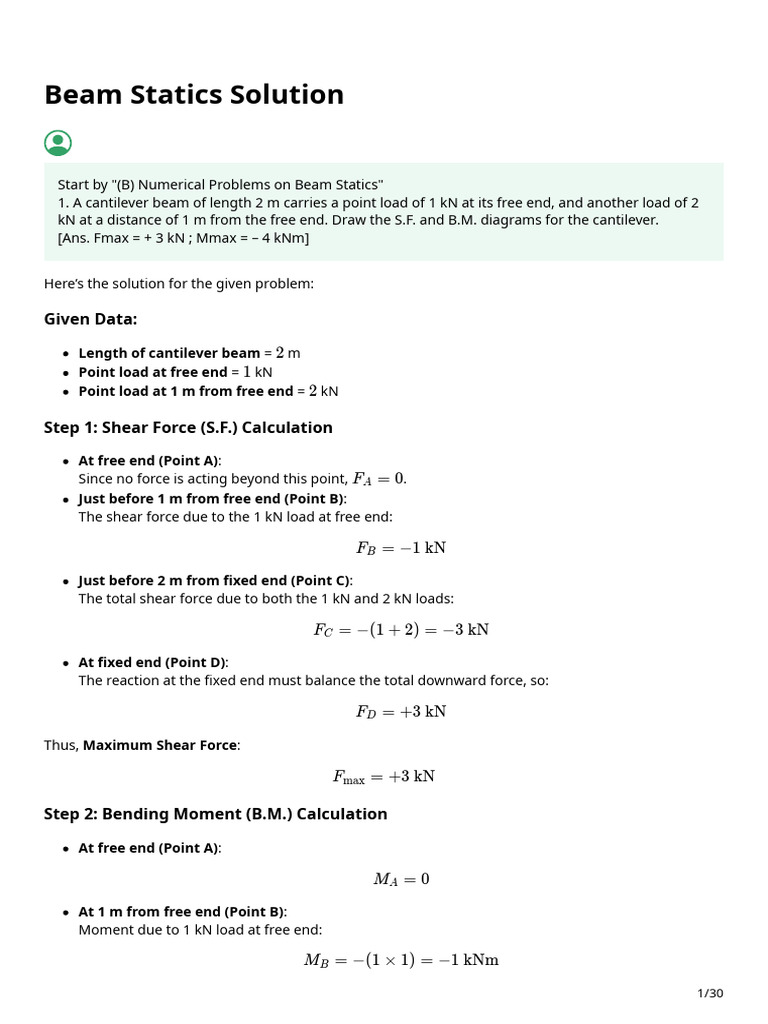 Beam Statics Numerical Solution | PDF | Bending | Beam (Structure)