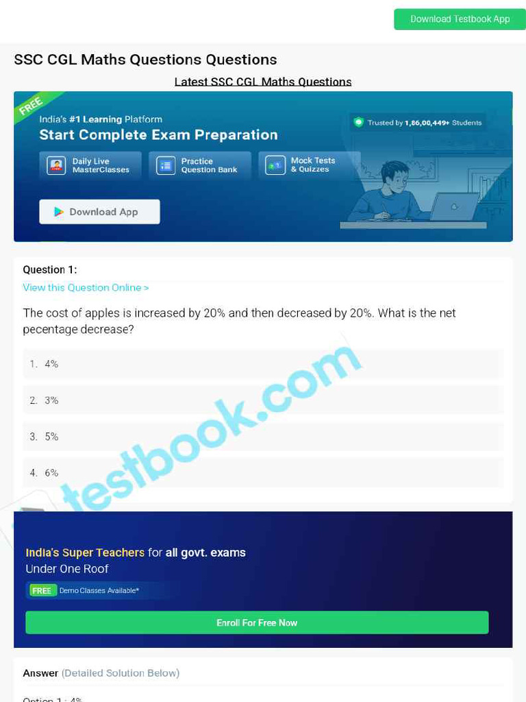 SSC CGL Maths Questions 643fb3f150d199f77999dd06 | PDF
